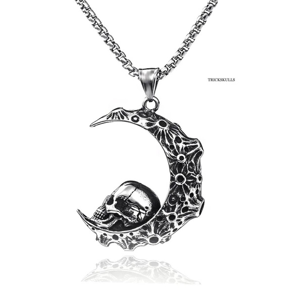 TRICKSKULLS | Jewelry | Crescent Moon Skull Space Punk Stainless Steel ...